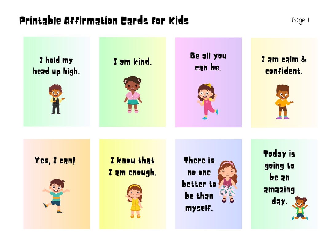 Printable Affirmation Cards for Kids: Self-esteem Gift (digital ...