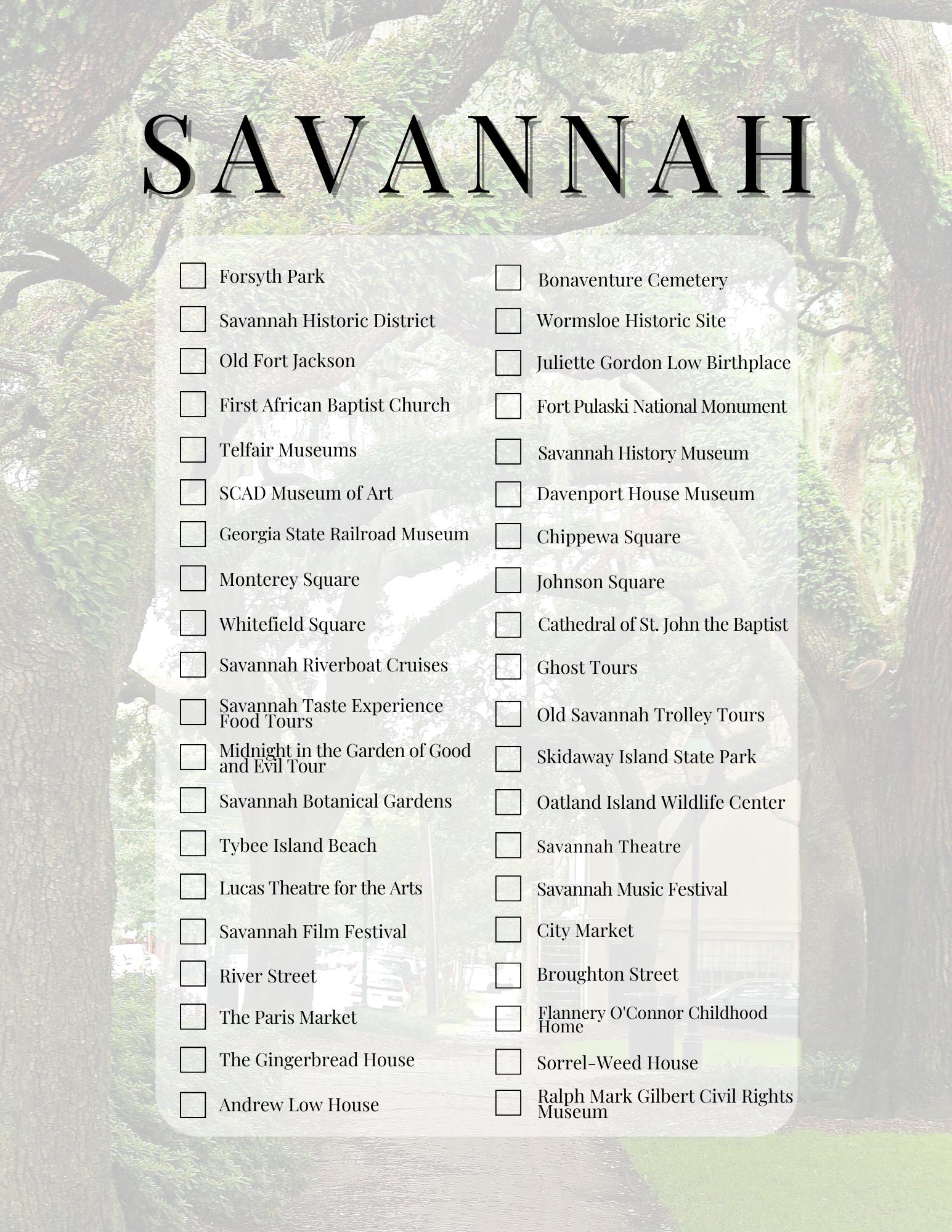 Savannah Georgia Travel Bucket List: USA Printable To-do List (digital ...