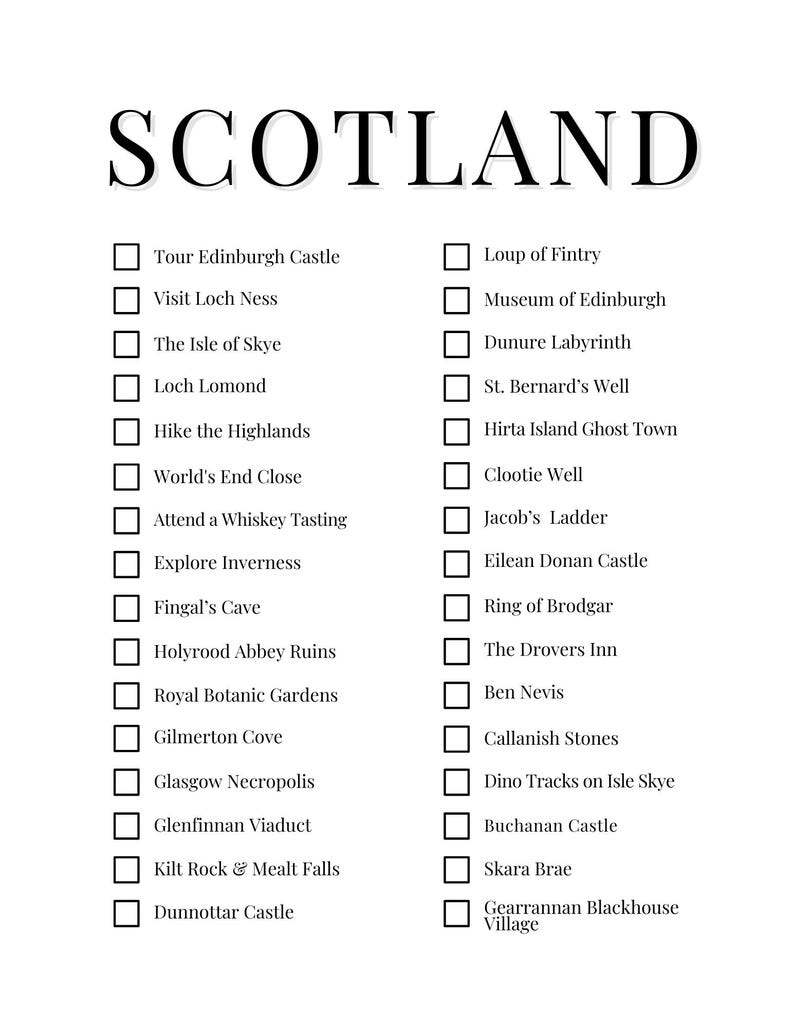 Scotland Bucket List: Travel Checklist - Printable UK Destinations ...