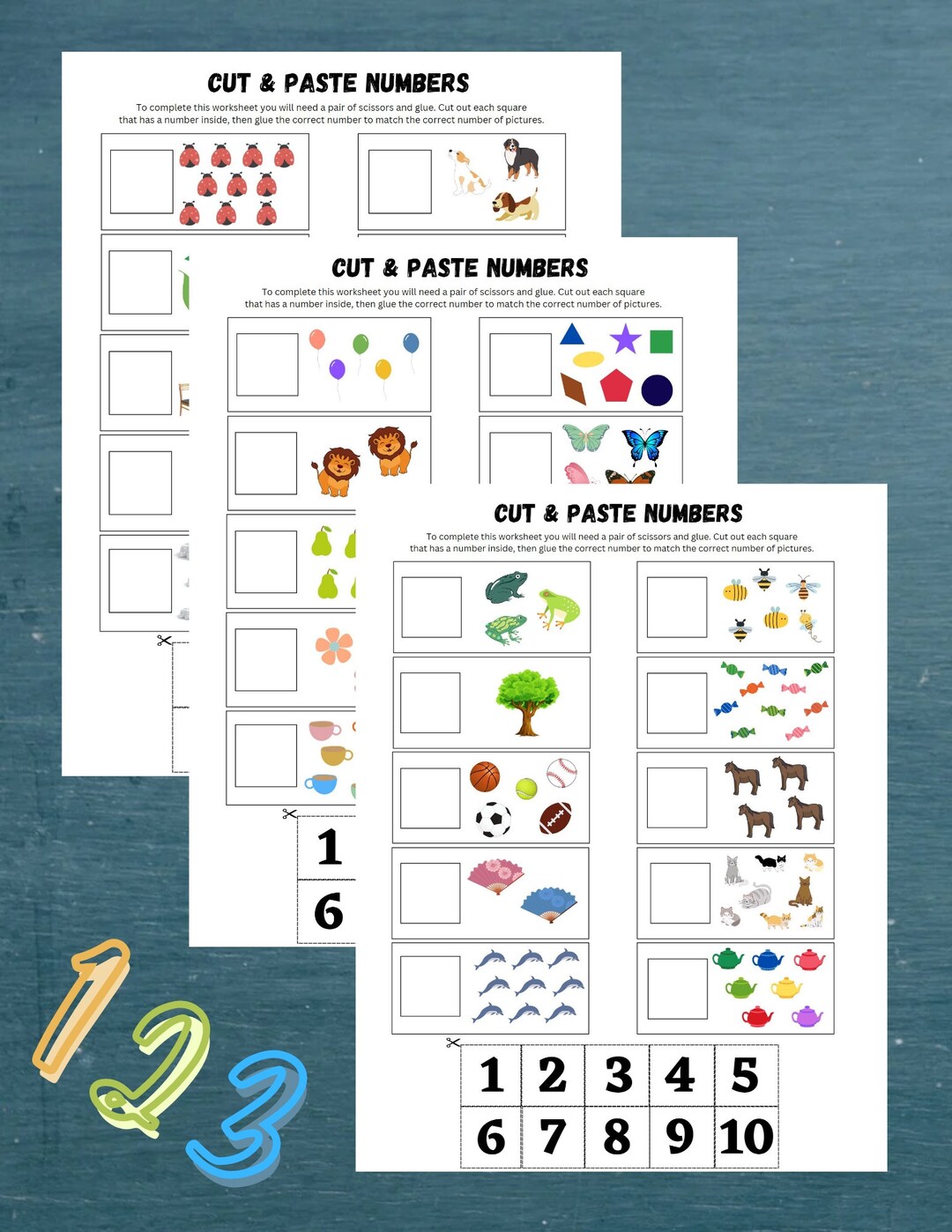 Number Learning Worksheets: Cut & Paste Activity (digital Download) - Etsy