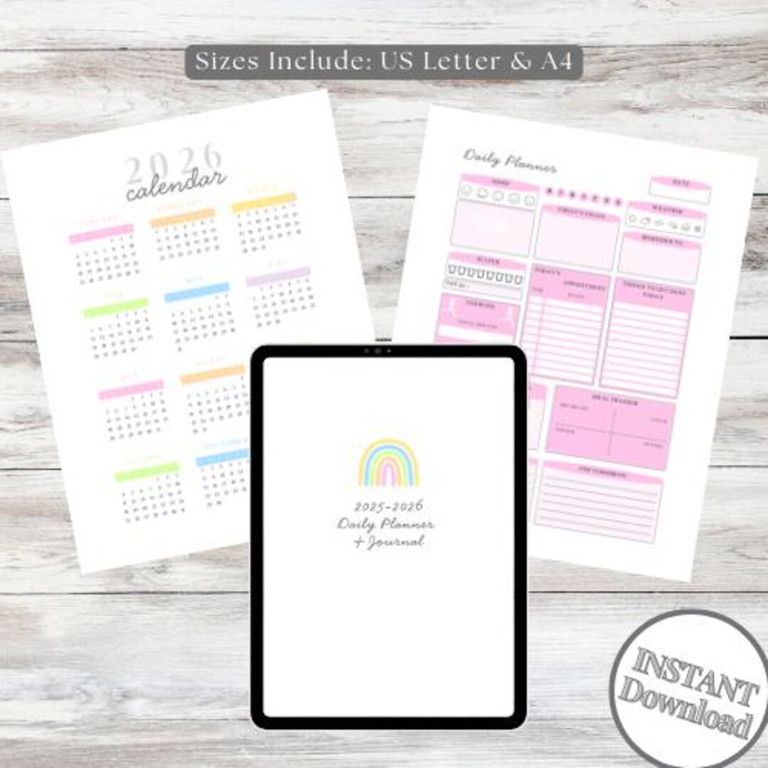 Rainbow Daily Planner and Journal: Colorful Printable 2025-2026 Planner ...