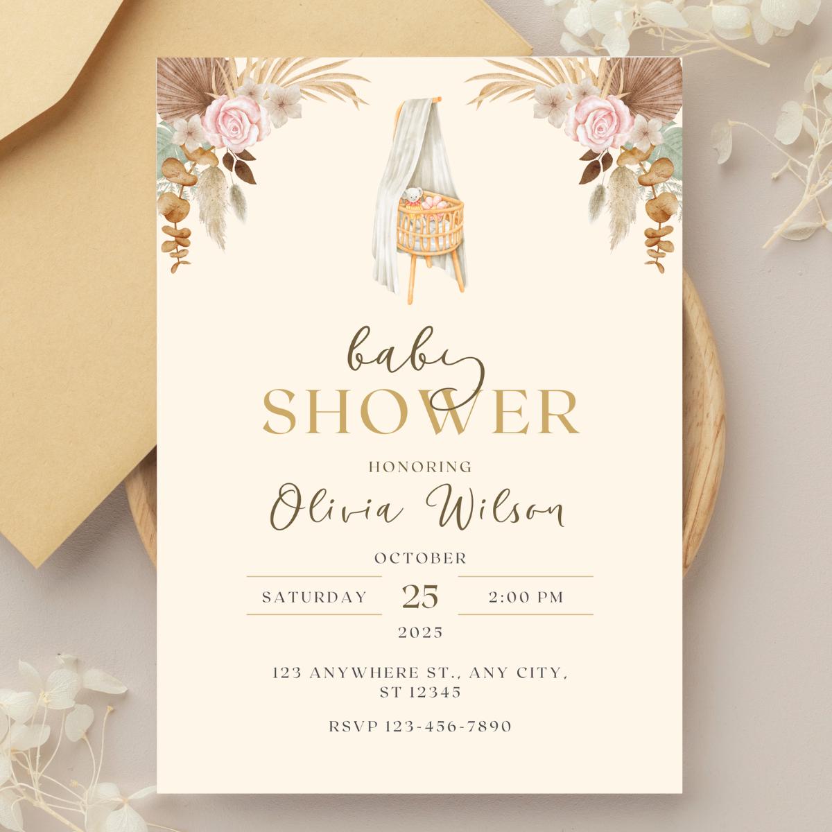 Editable Baby Shower Invitation - Brown Floral Baby Shower Invite ...