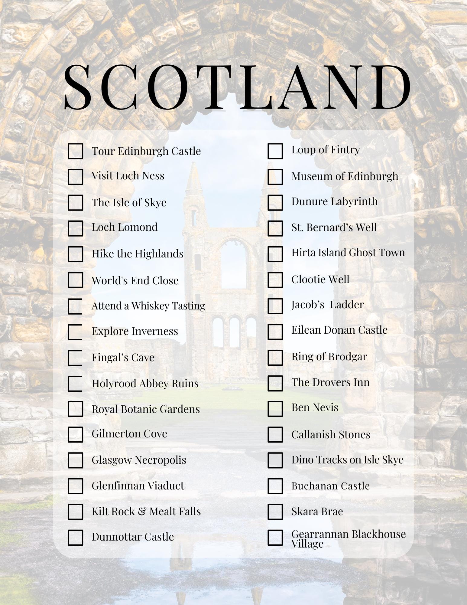 Scotland Bucket List: Travel Checklist - Printable UK Destinations ...