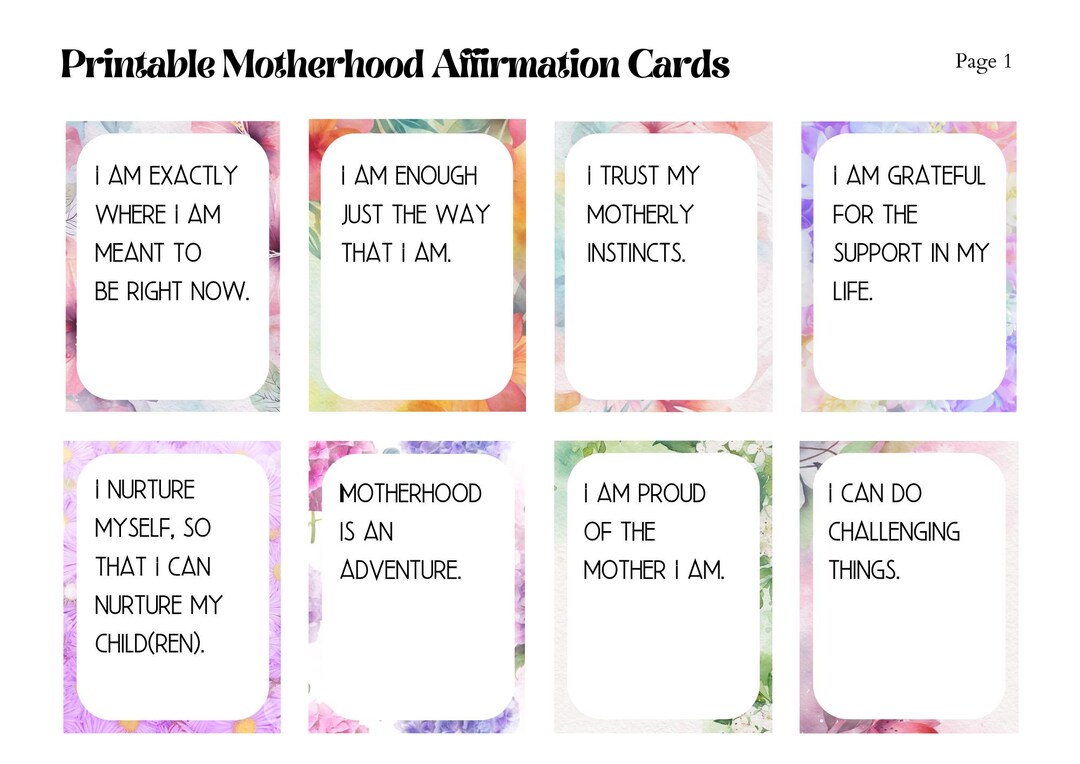 Printable Motherhood Affirmation Cards | 40 Cards for Digital Download ...