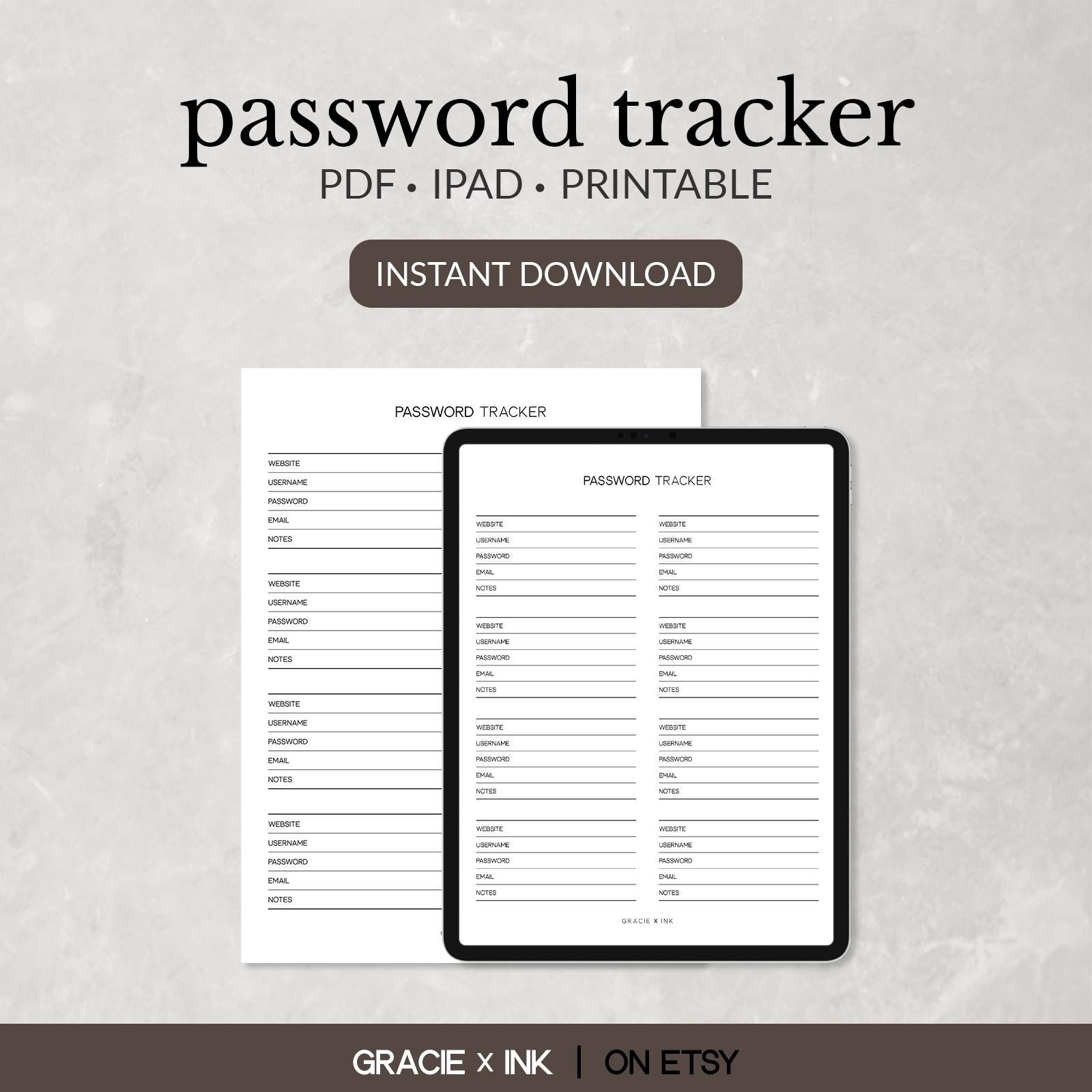 Minimalist Password Tracker PDF Template, Digital Username Password Log ...