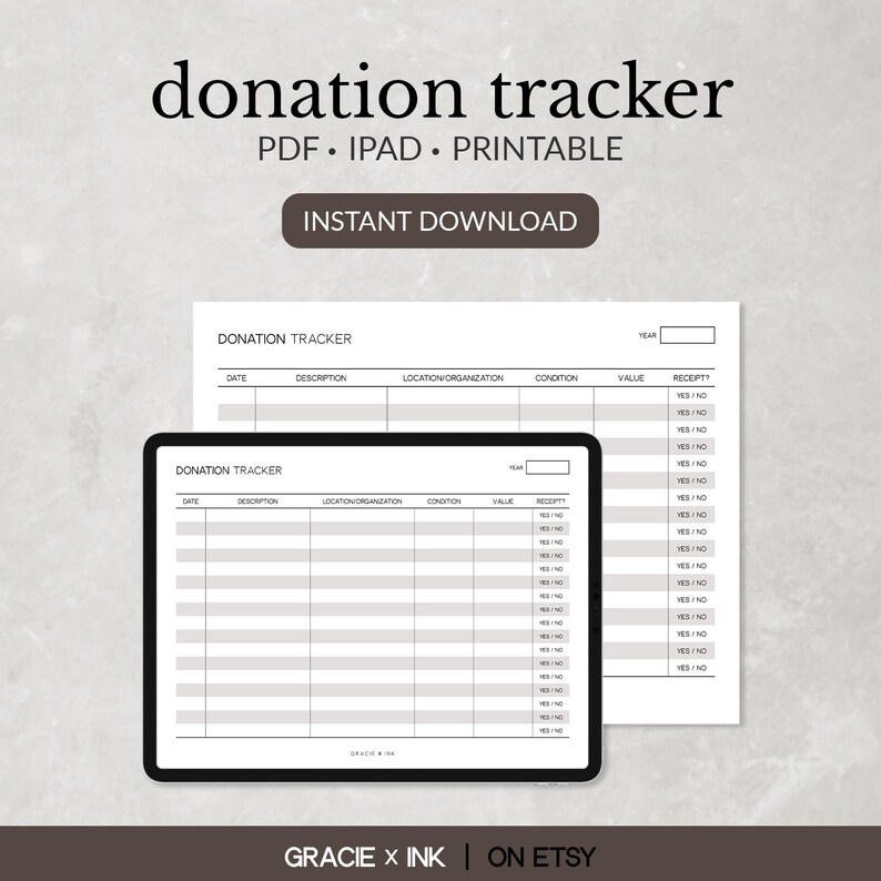 Minimalist Donation Tracker Landscape PDF, Charitable Donations Giving ...