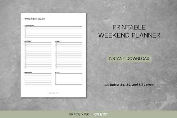 Weekend Planner Printable - Etsy