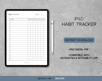 Habit Tracker Digital Planner Monthly iPad Tablets Goodnotes Notability ...