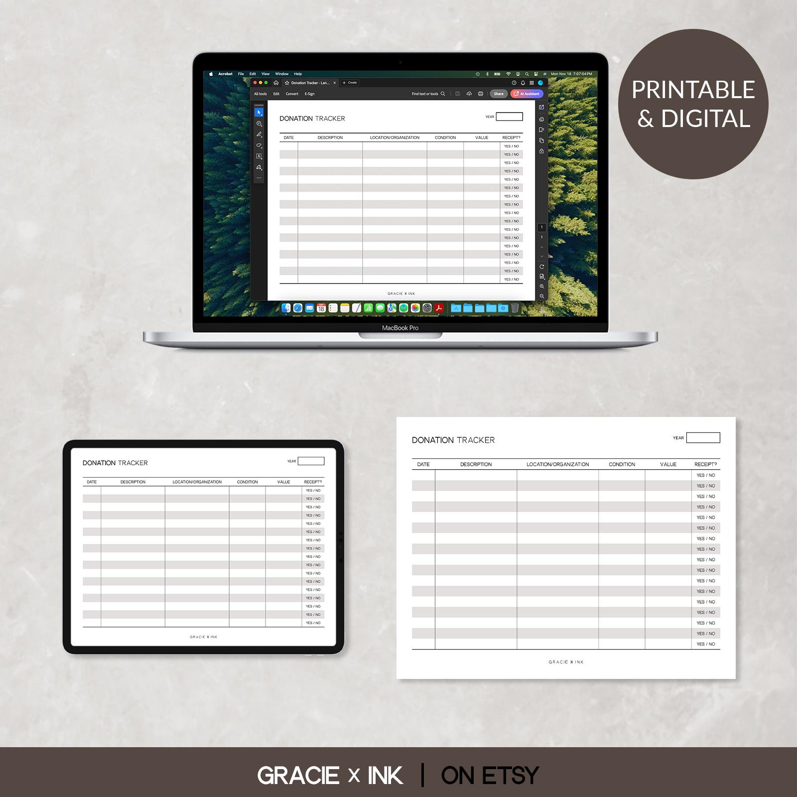 Minimalist Donation Tracker Landscape PDF, Charitable Donations Giving ...