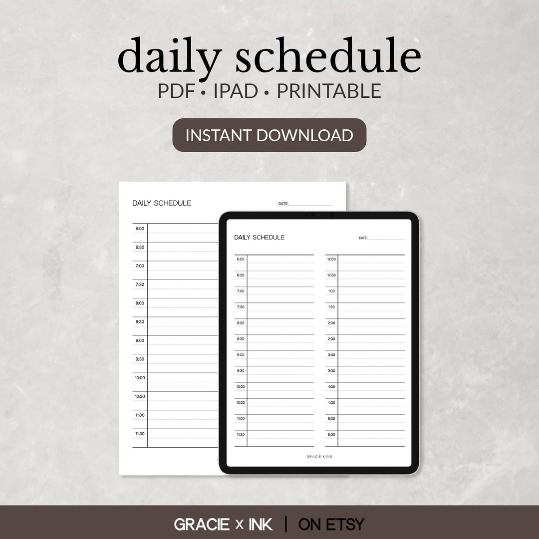 Minimalist Daily Schedule PDF Template, Digital Daily Planner, Timed ...
