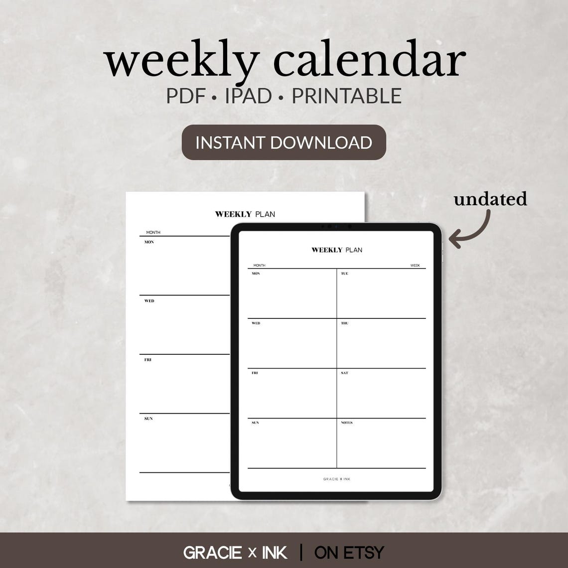 Minimalist Undated Weekly Calendar PDF Template, Weekly Schedule ...