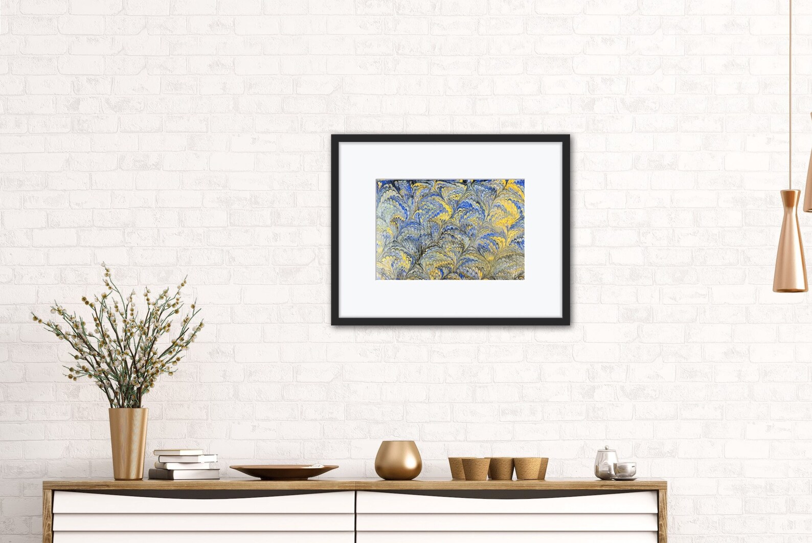 Clearance Handmade Ebru Painting, Peacock Ebru, Marbled Paper, Wall Art ...