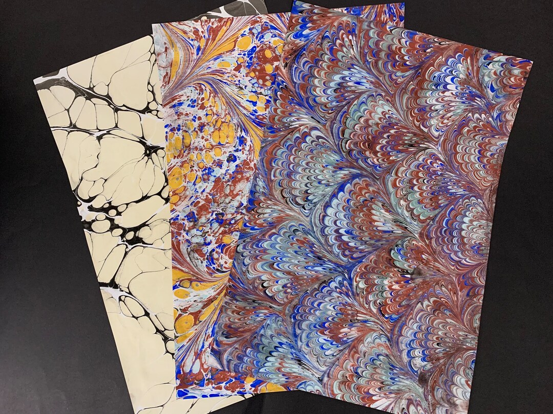 3x Hanmade Marbled Paper, Ebru Papers, Craft Paper, Book Binding, 12x18 ...