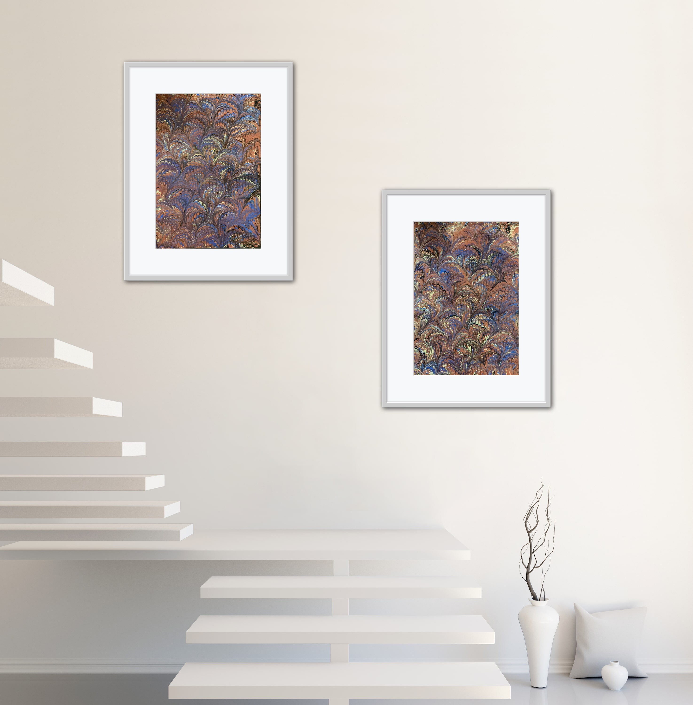 Couple Original Frameable Ebru Painting, Turkish Paper Marbling ...