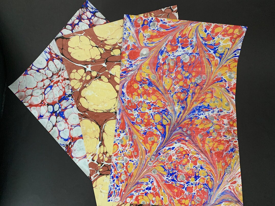 3x Hanmade Marbled Paper, Ebru Painting, Battal Ebru, Book Binding ...