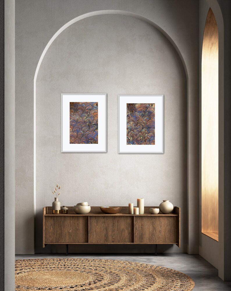 Couple Original Frameable Ebru Painting, Turkish Paper Marbling ...