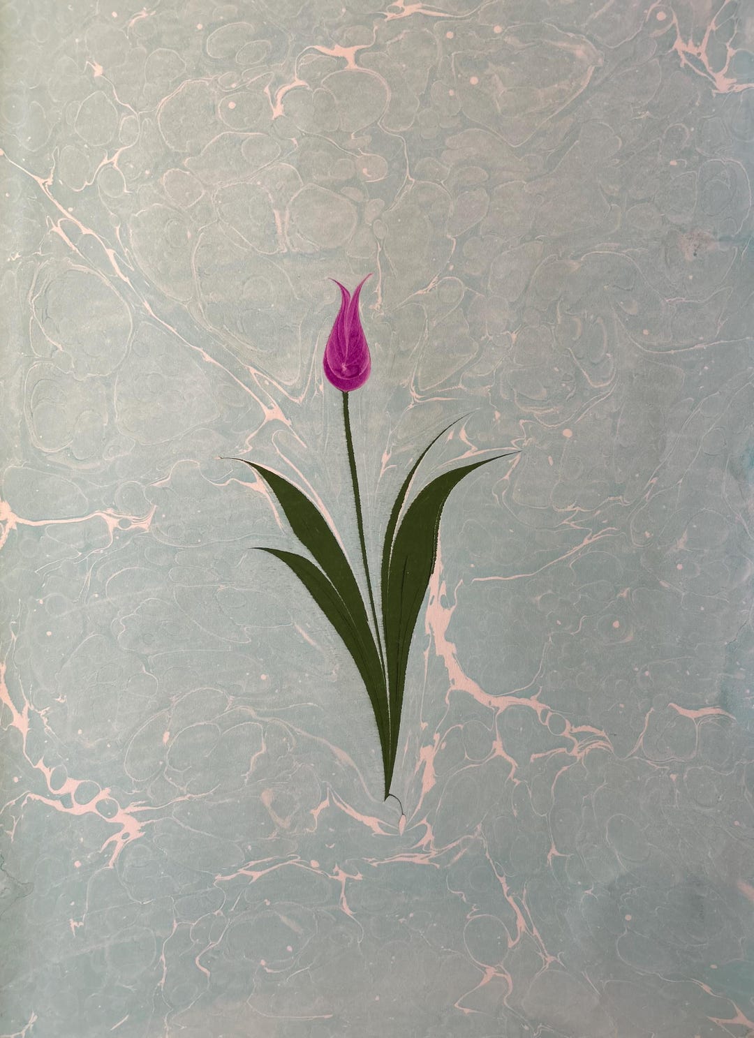 NEW! Purple Tulip Ebru Art, Marbled Paper, Flower Ebru, Handmarbled ...