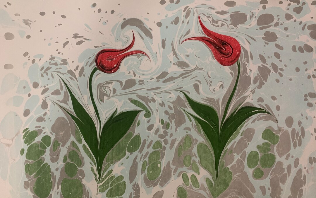 Marbling Art,handmade Marbled Paper, Tulip Pattern Ebru Painting, Book ...