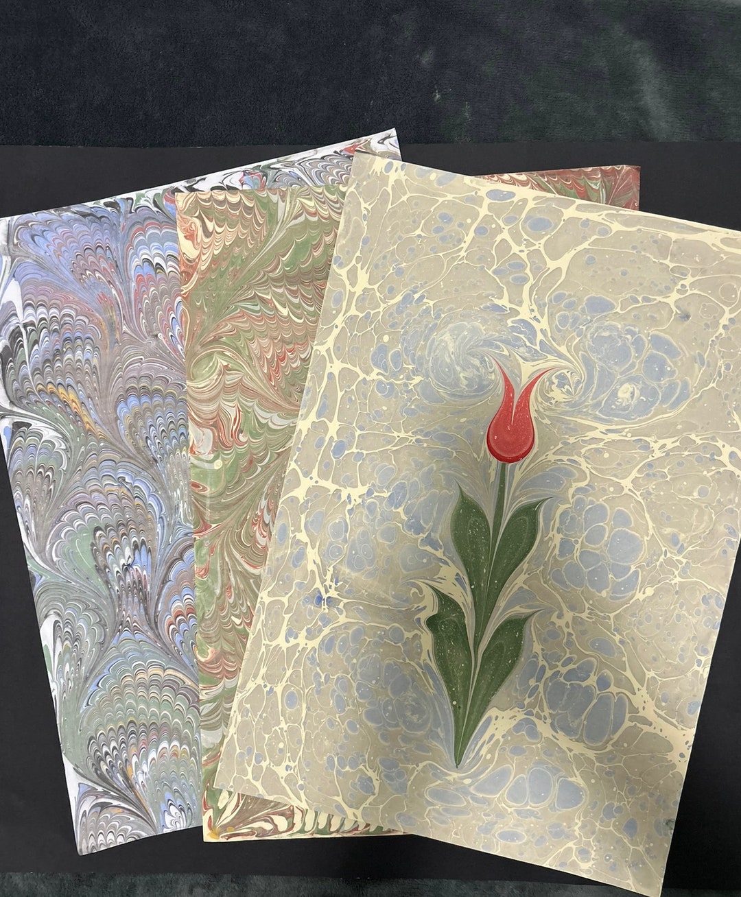 3 Set of Marbling Art, Trio Wall Art, Tulip Marbled Paper, Ebru ...