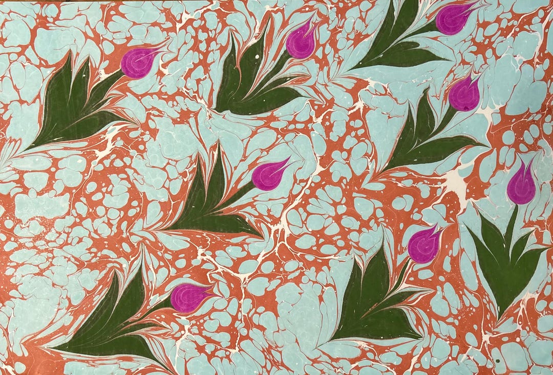 NEW! Floral Ebru Art, Marbled Paper, Flower Ebru, Handmarbled Paper ...