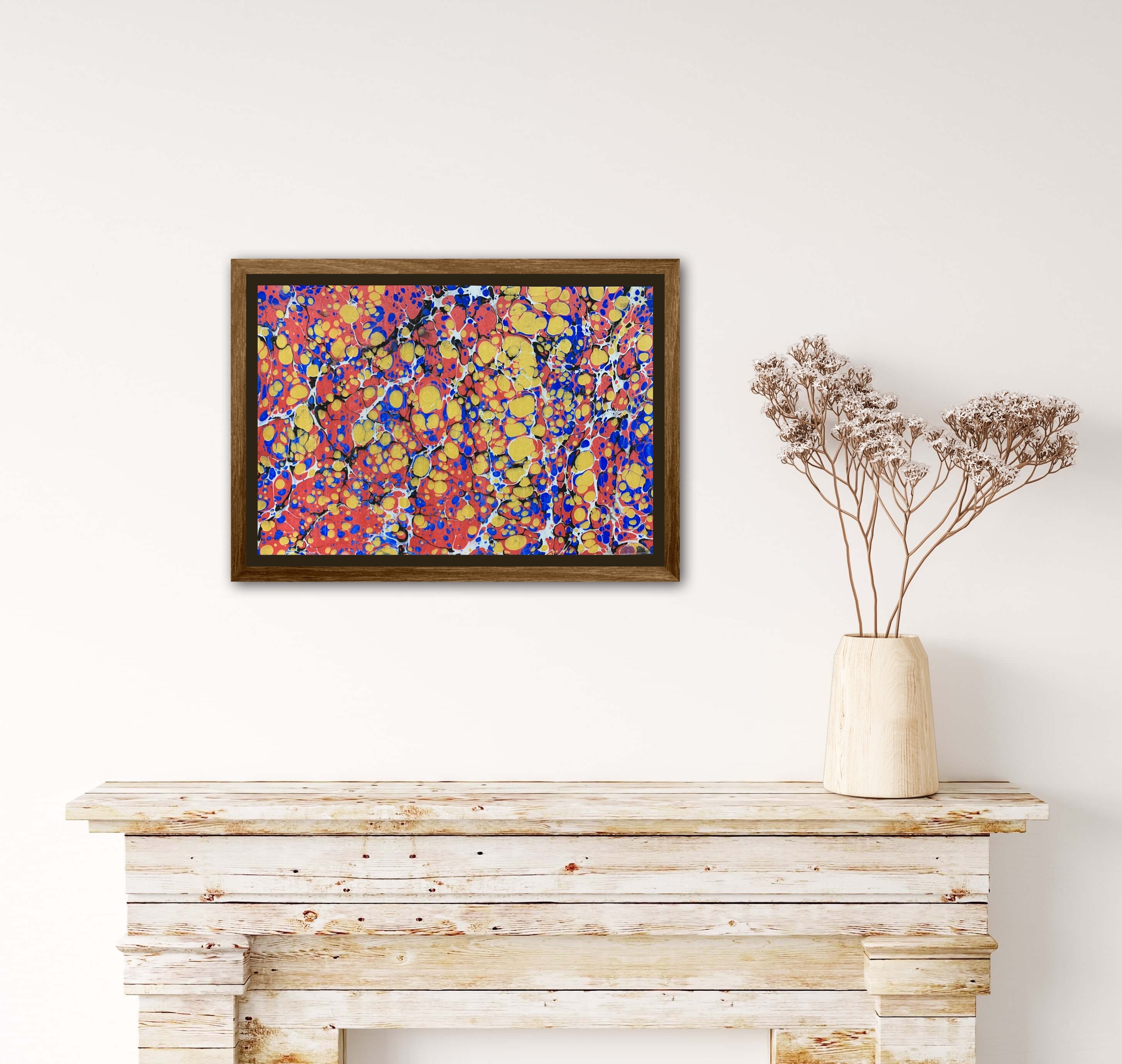 Battal Pattern Ebru Paper, Hand Marbled Paper, Book Binding Paper 12x18 ...