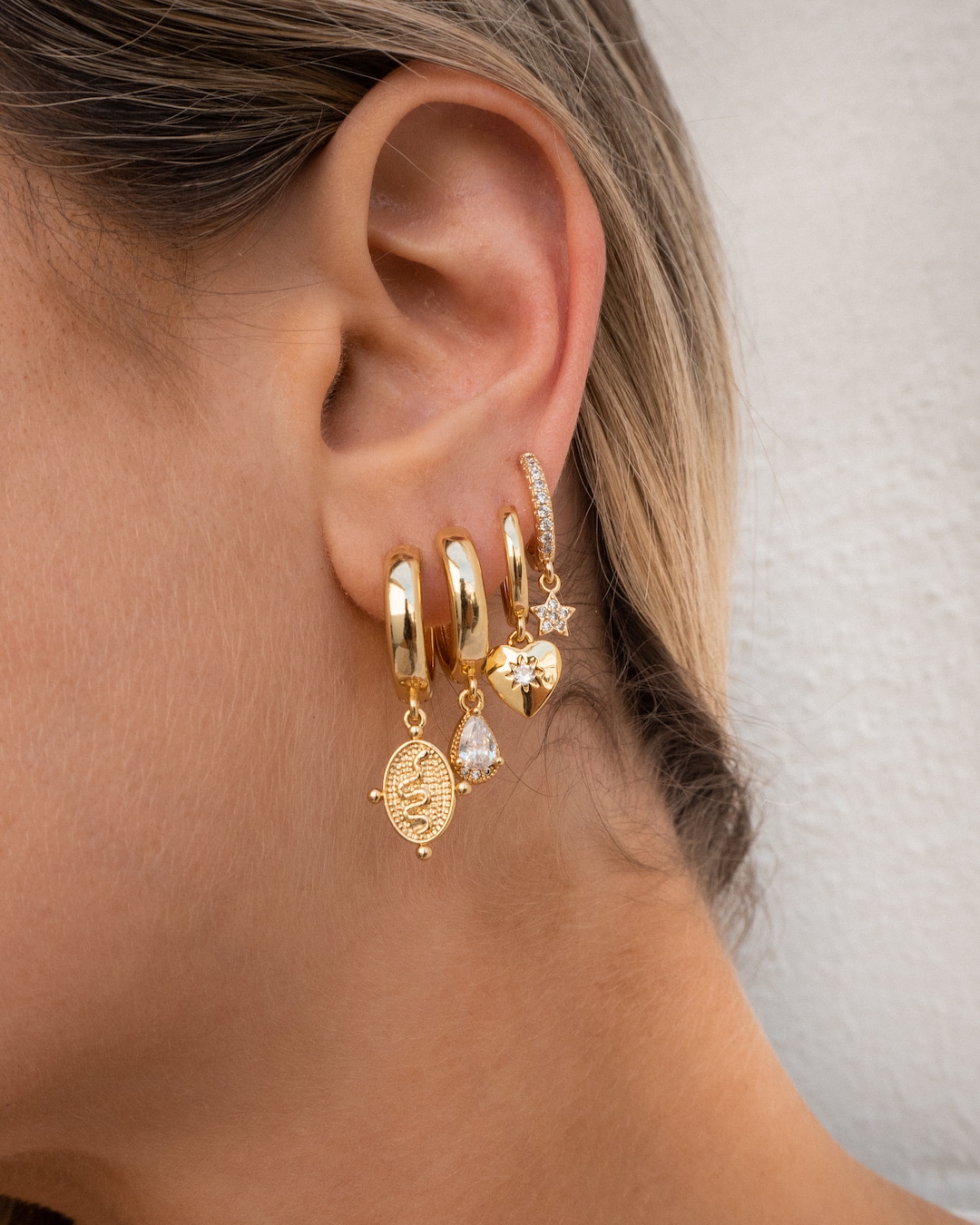 Huggie Hoops With Charm, Huggie Hoops, Heart Huggies, Heart Earrings ...