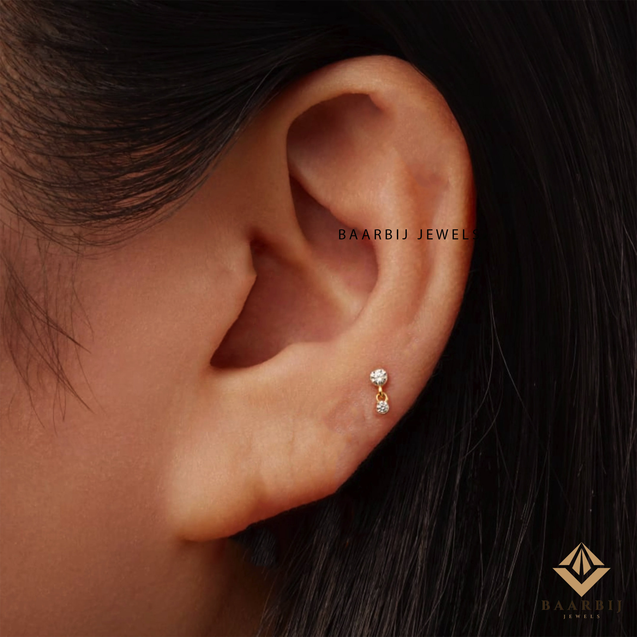 0.10 CT Sparkle Single Invisible Set Diamond Dangle Threaded 14K Gold ...