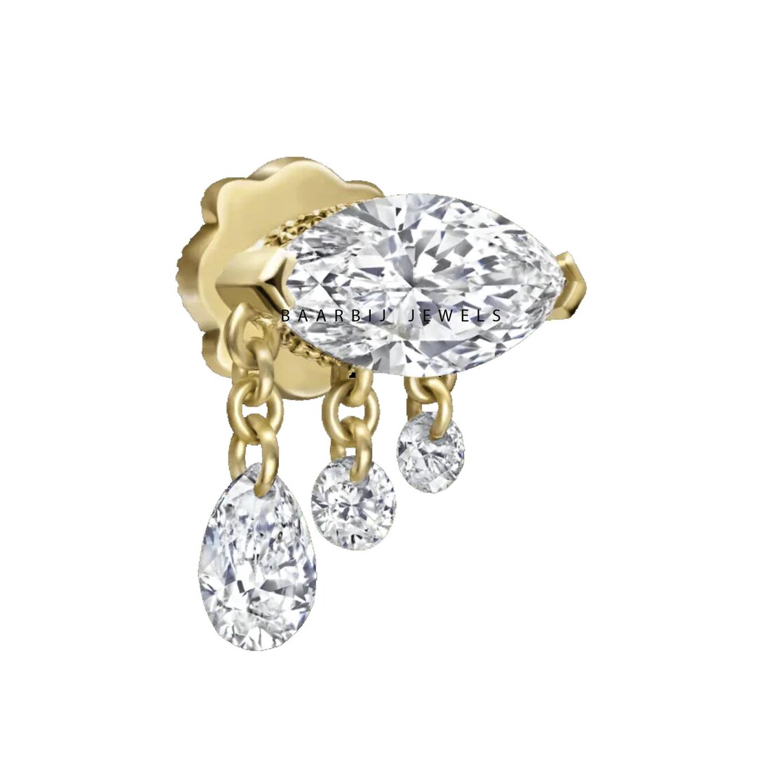 Sharon Solid Gold Lab Grown Diamond Teardrop Stud Earring: Marquise ...