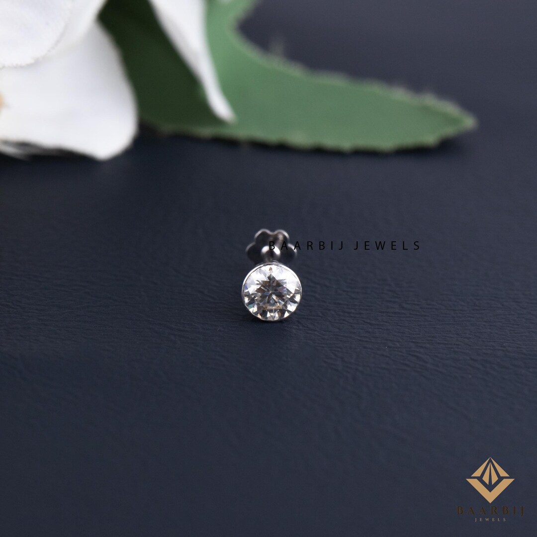 Single Invisible Gold Moissanite Stud Earring: Invisible Set Minimalist ...