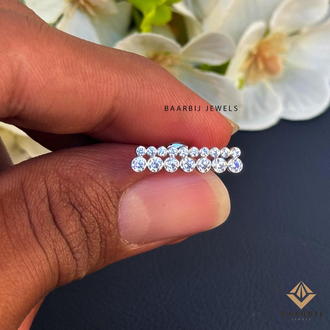 Alice Sparkle Invisible Set Diamond Bar 14K Gold Earring, Lab Diamond ...