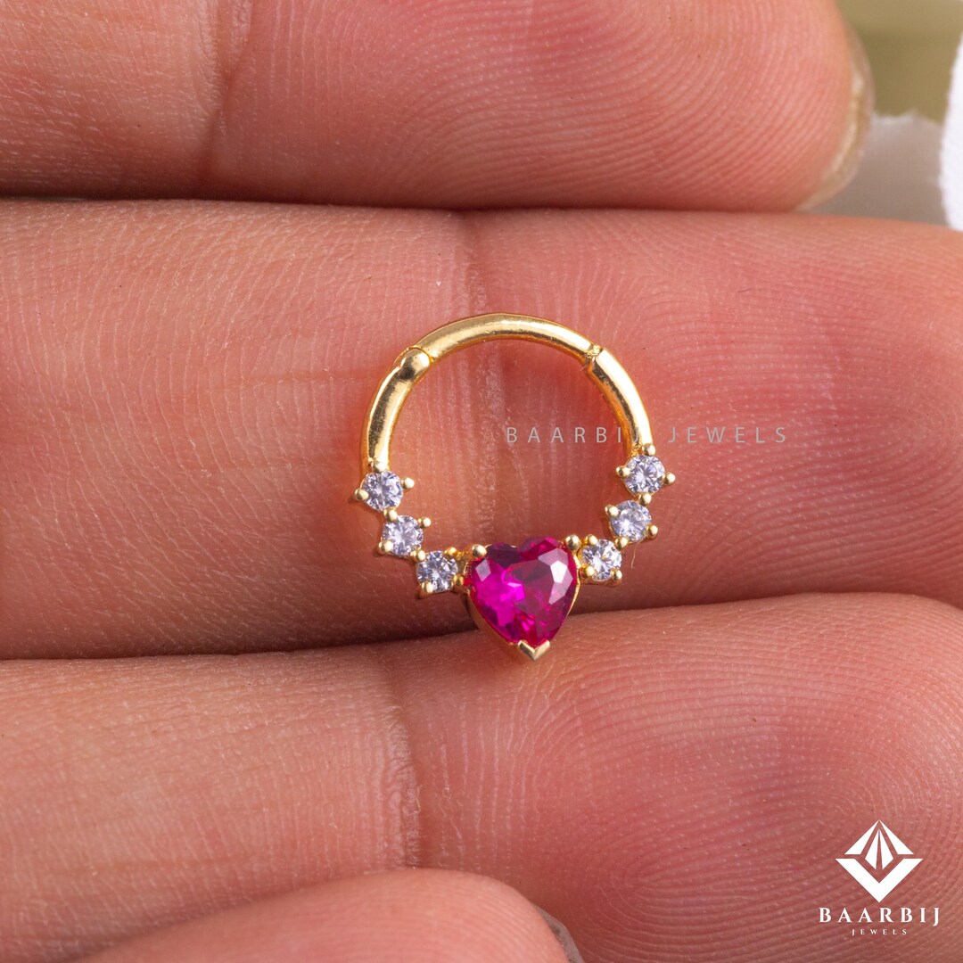 Bella Solid Gold With Pink Heart Diamond Clicker Heart Diamond Daith ...