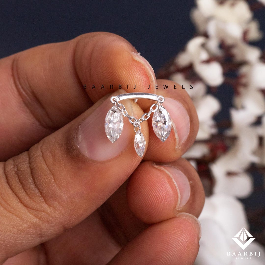 Mackenzie Triple Marquise Lab Grown Diamond Helix Ear Piercing: 16G ...
