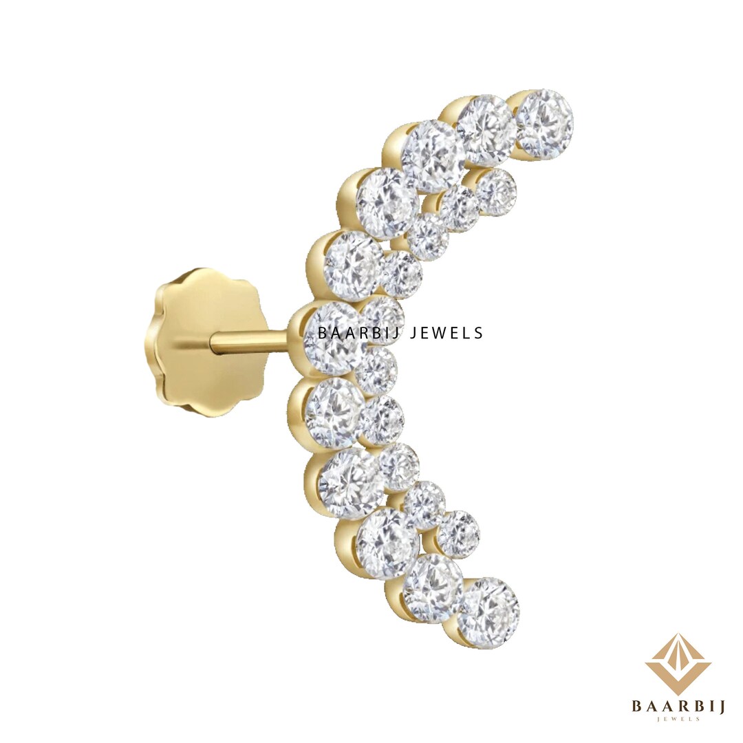 Athena Sparkle Invisible Set Curve 10K 14K Gold Stud Earring Conch ...