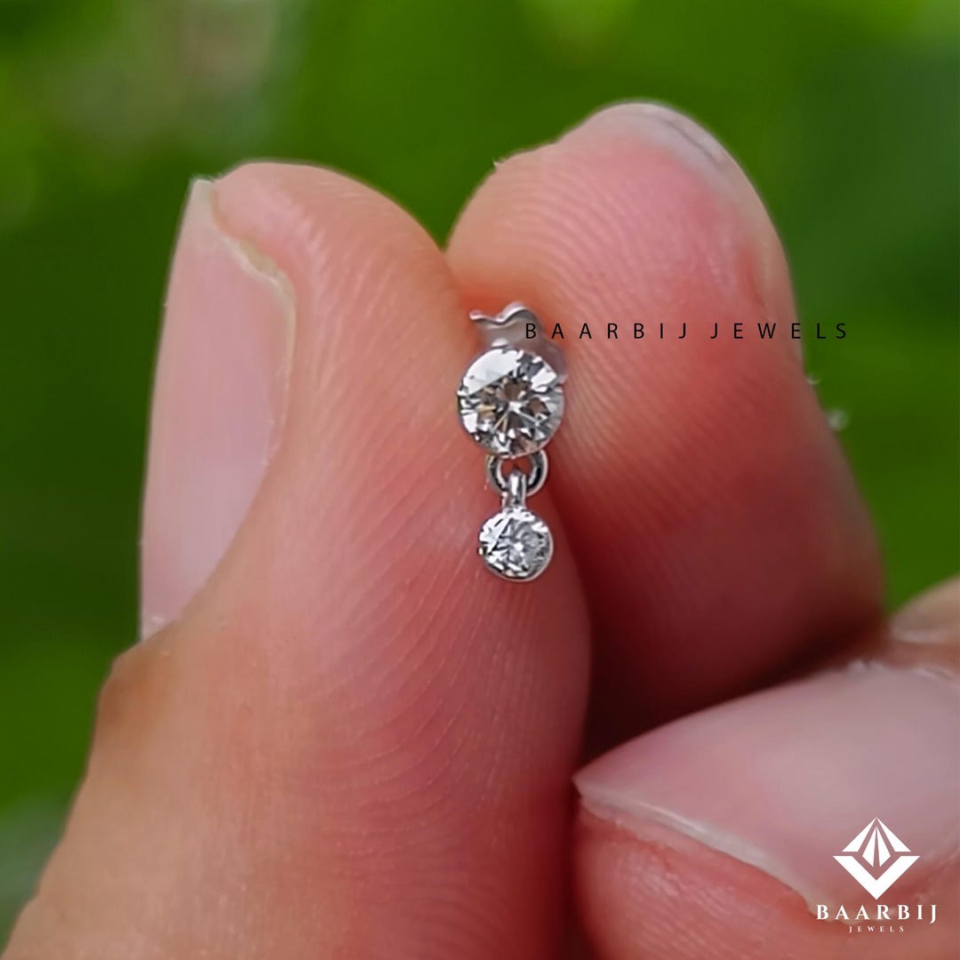 0.10 CT Sparkle Single Invisible Set Diamond Dangle Threaded 14K Gold ...