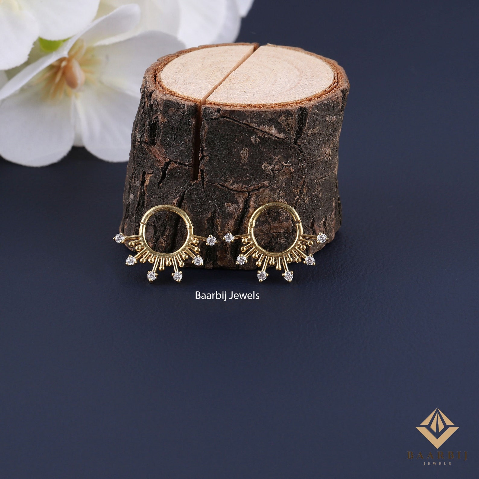 14K Septum Nose Ring in 14K Gold With Natural, Lab Grown Diamond, Daith ...
