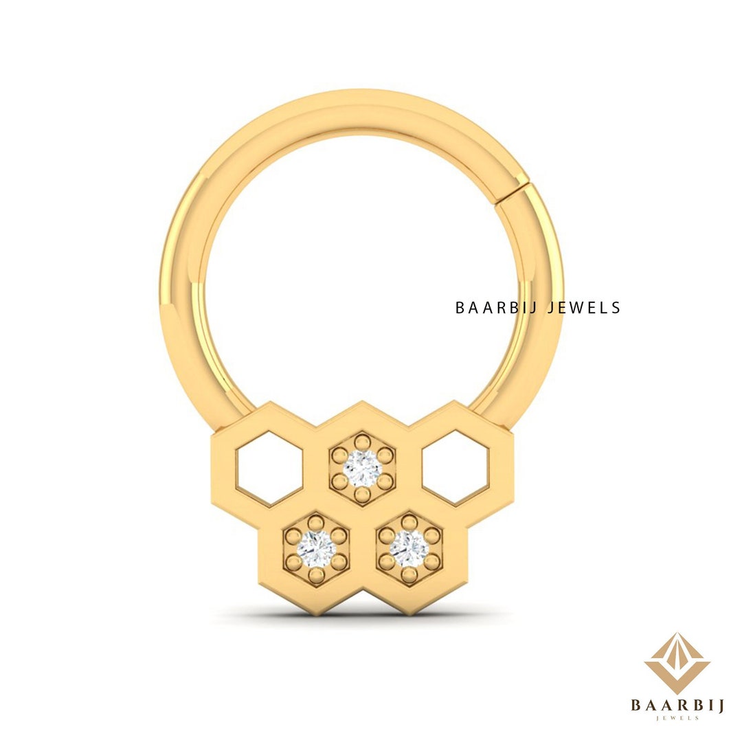 Valeria Solid Gold Honeycomb Septum Ring: Diamond Daith Piercing - Etsy