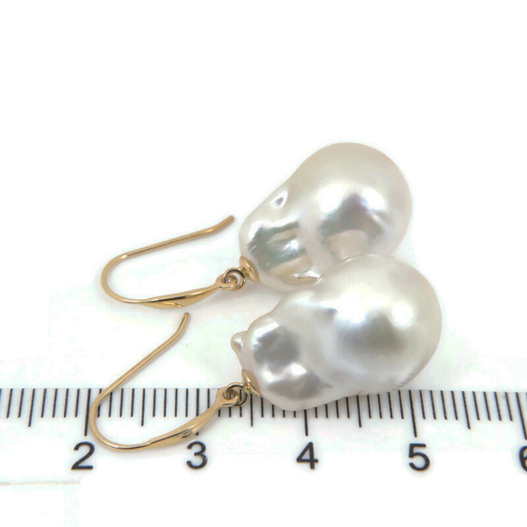 Huge Natural Color Genuine South Sea Baroque Pearl Hook Dangle Earrings ...