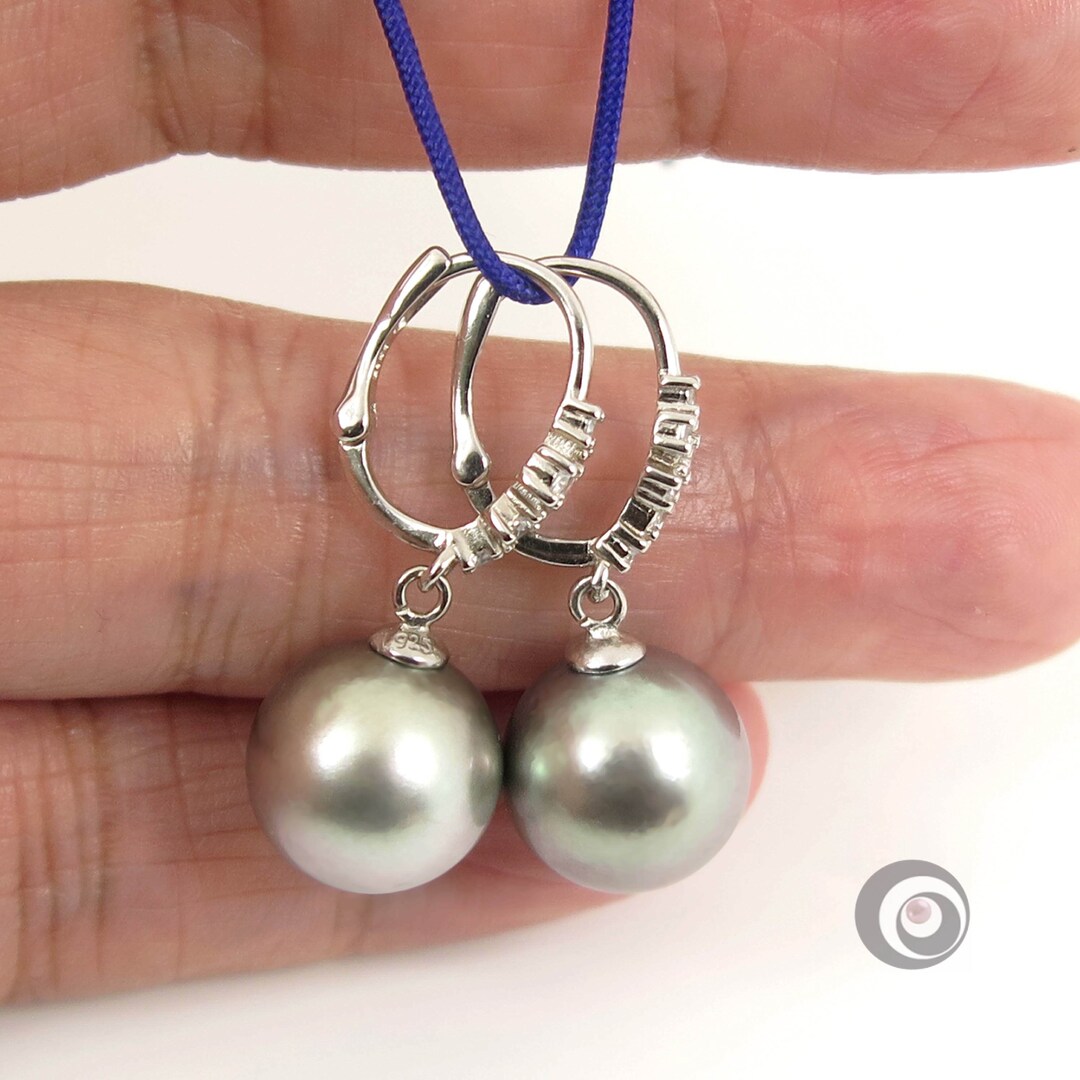 Genuine Tahitian Pearl English Lock Dangle Earrings, Large 12.6mm ...