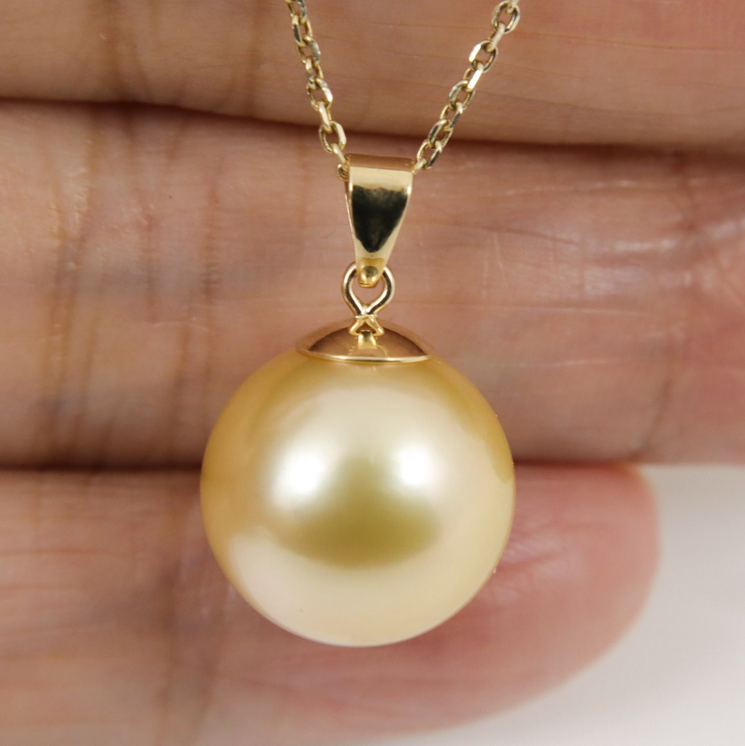 13.5mm Huge Natural Golden Genuine South Sea Cultured Pearl Pendant ...