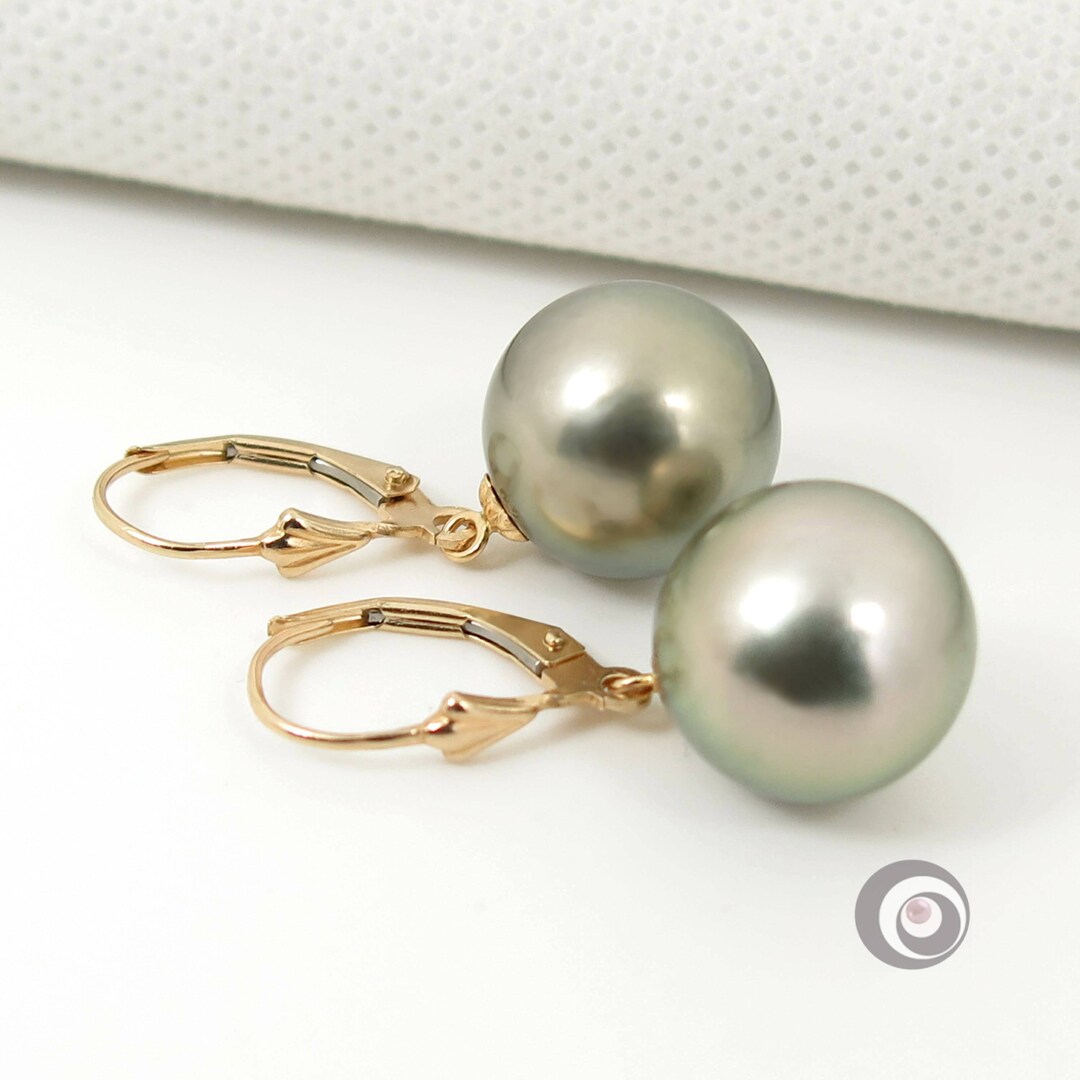 14K Solid Yellow Gold Fleur De Lis Lever Back Earrings With 12.8mm ...