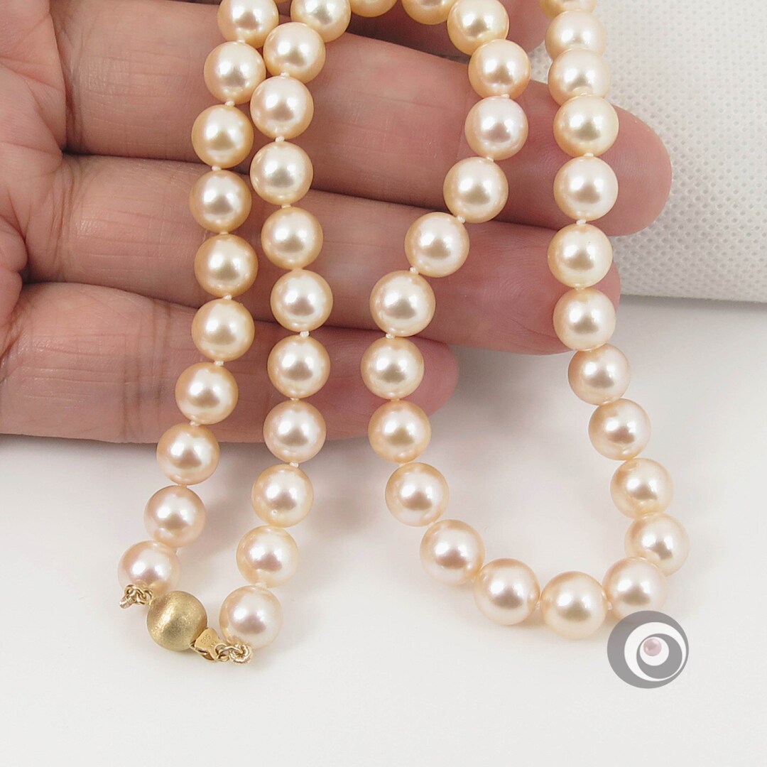 17.5" 7.5-8mm Rarer CHAMPAGNE, Genuine Japanese Akoya Seawater Pearl ...