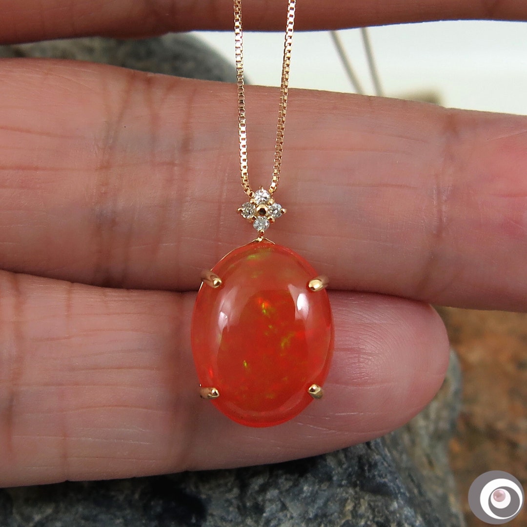 Gem Quality Harlequin Red Mexican Fire Opal, Genuine Diamond & 18K ...