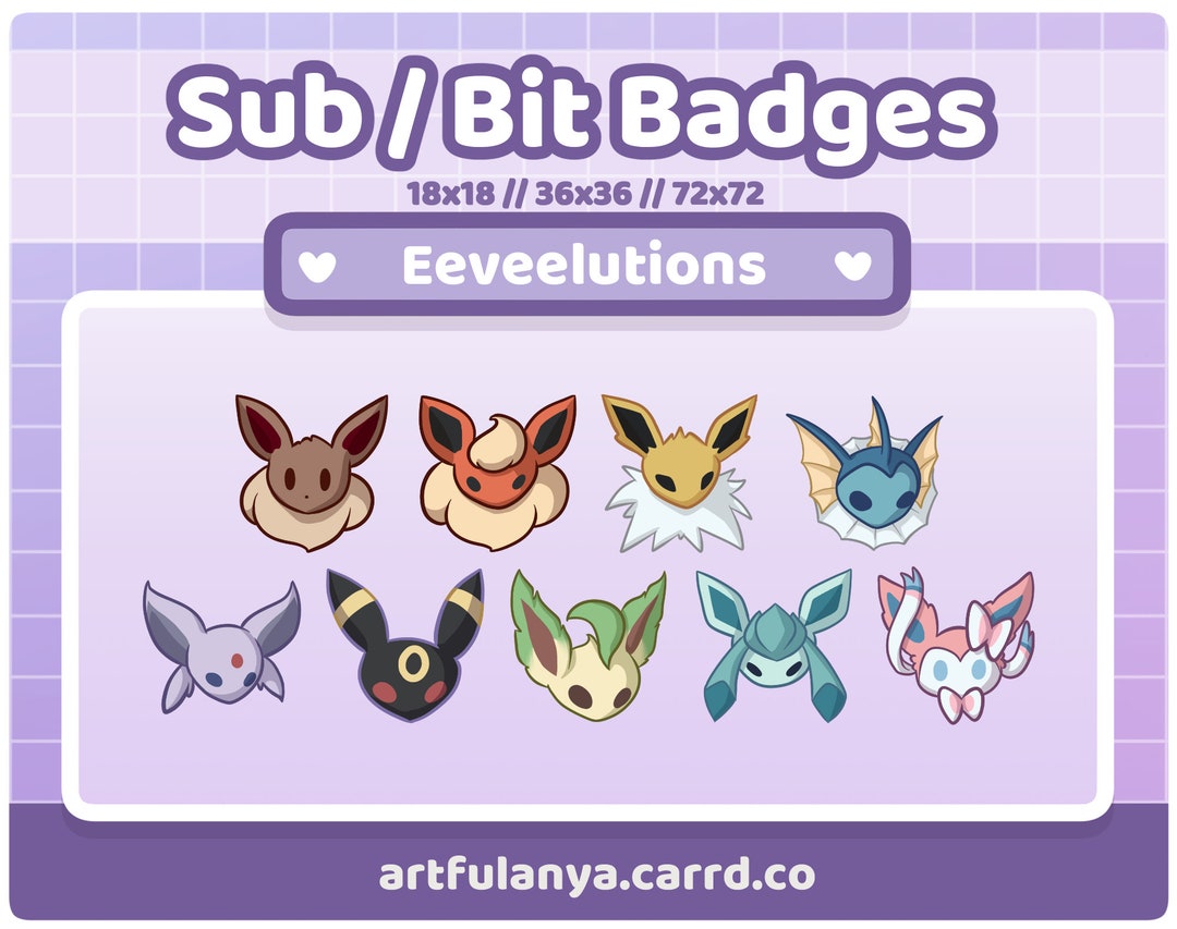 Eeveelutions Sub or Bit Badges | 9 Cute Pokemon Badges for Your Twitch ...