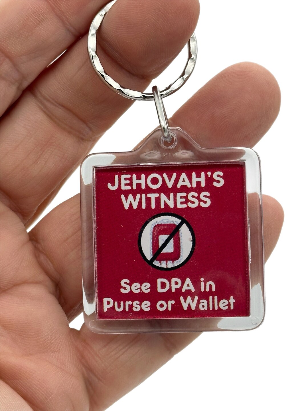 Square Crystal Clear Acrylic 2 Sided Keytag No Blood Transfusion JW See ...