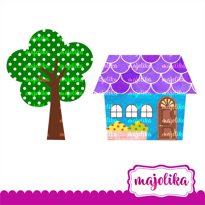 Cute Houses Digital Clipart Set - Clip Art Set, Png Files of Cute ...