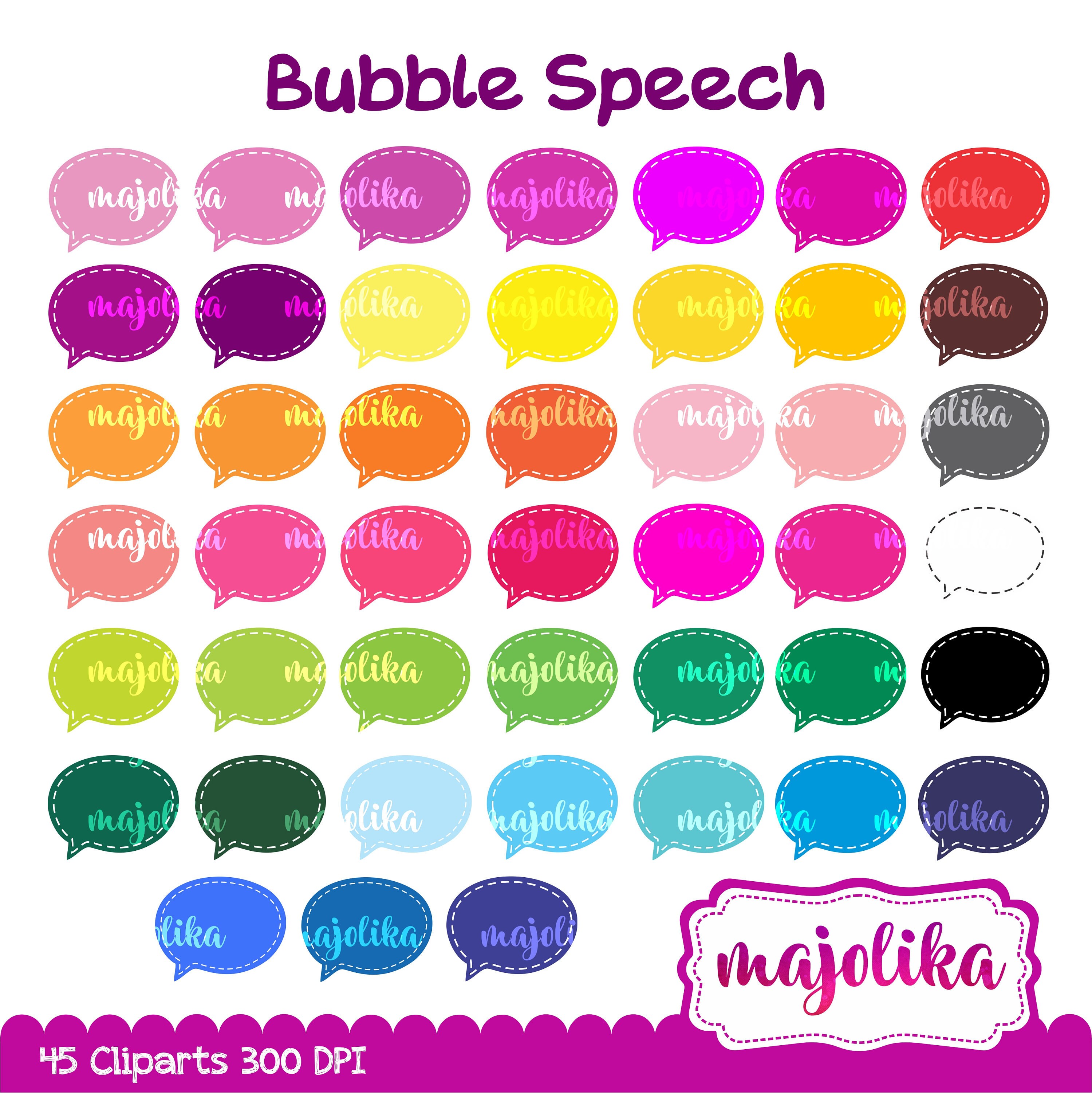 Bubble Speech Digital Clipart Set - Solid Color Clipart - Etsy