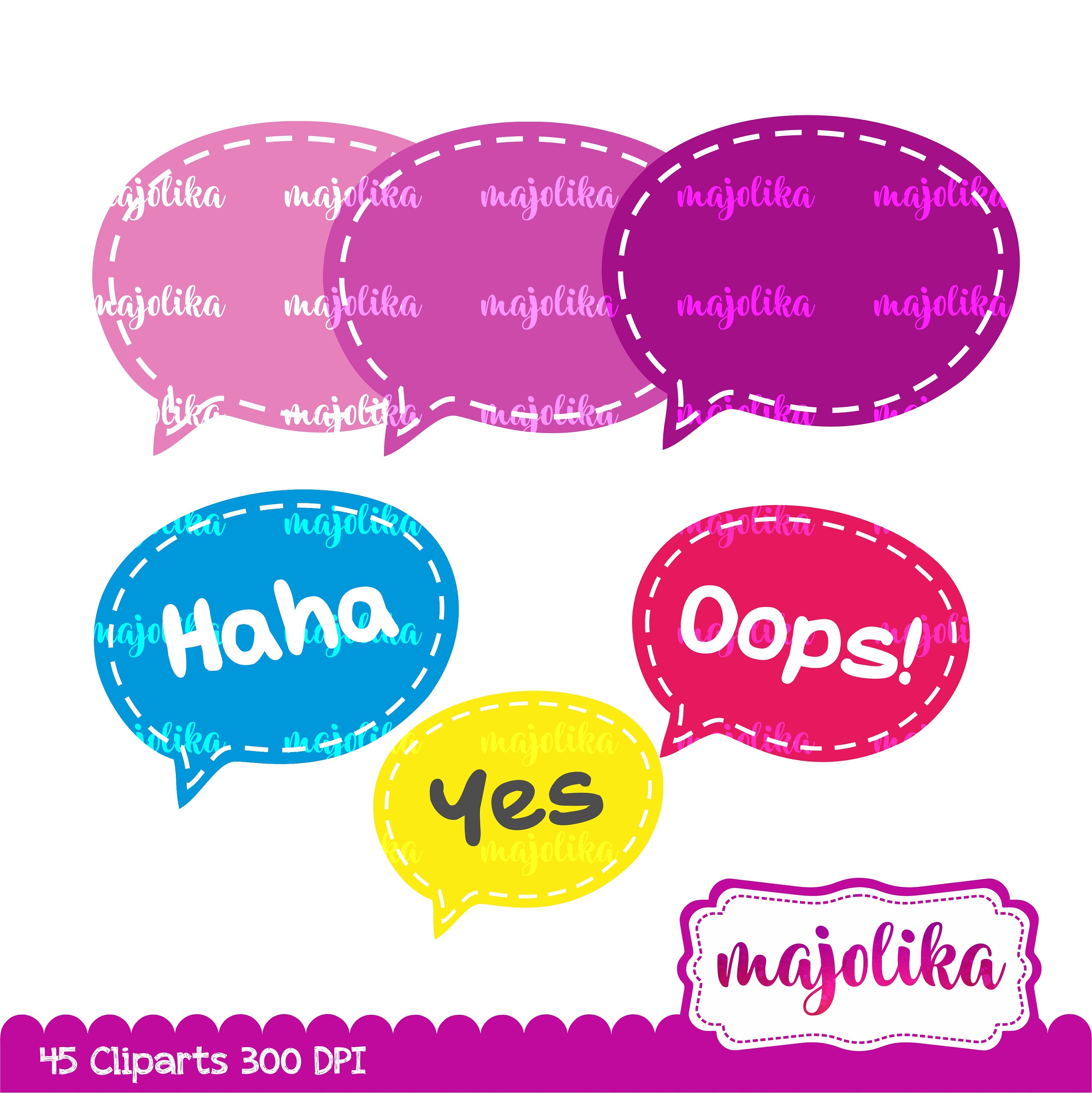Bubble Speech Digital Clipart Set - Solid Color Clipart - Etsy