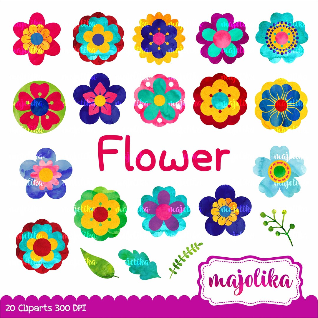 Cute Watercolor Flowers Digital Clipart Set - Clipart Set of Watercolor ...