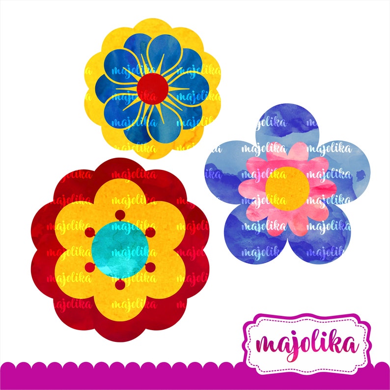 Cute Watercolor Flowers Digital Clipart Set - Clipart Set of Watercolor ...