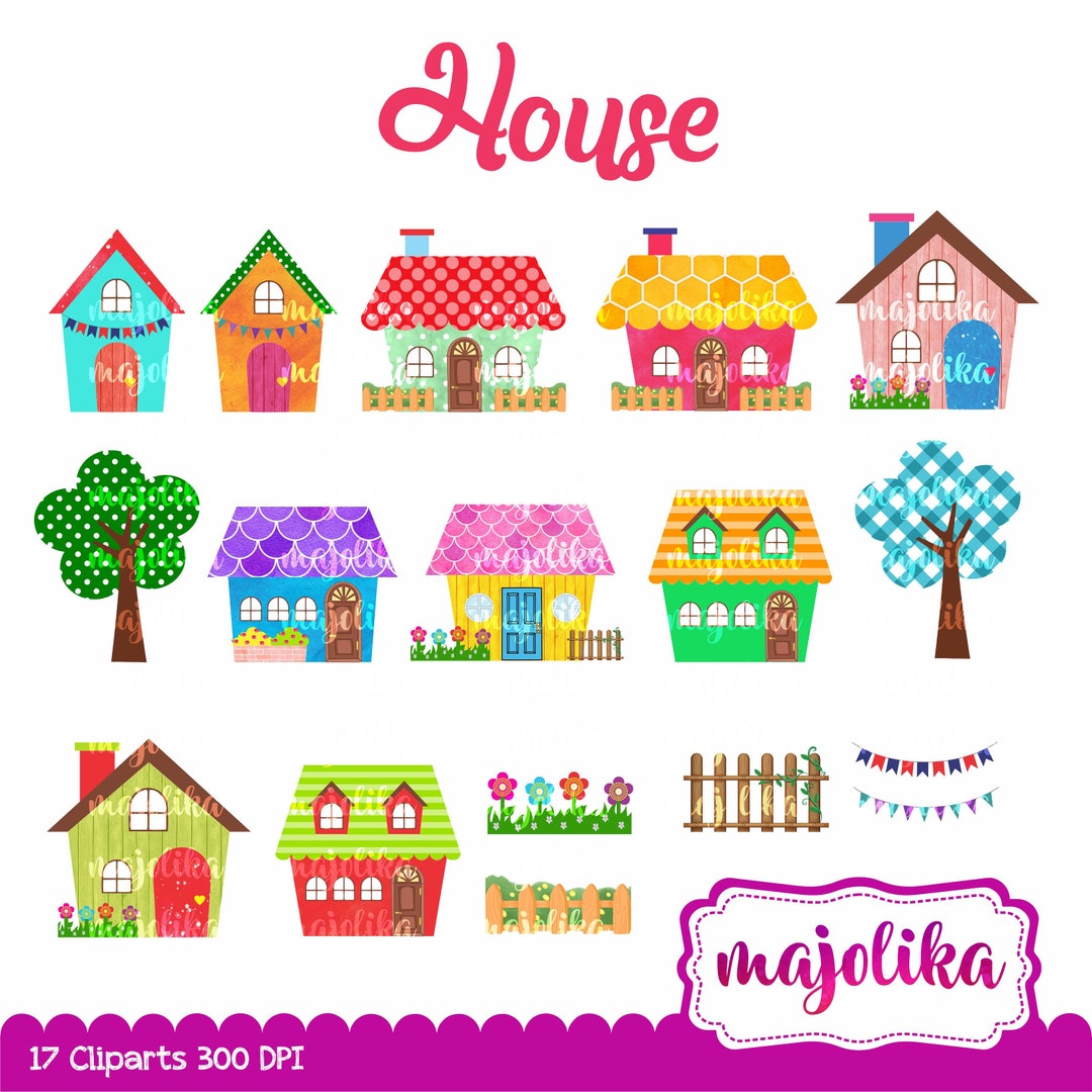 Cute Houses Digital Clipart Set - Clip Art Set, Png Files of Cute ...
